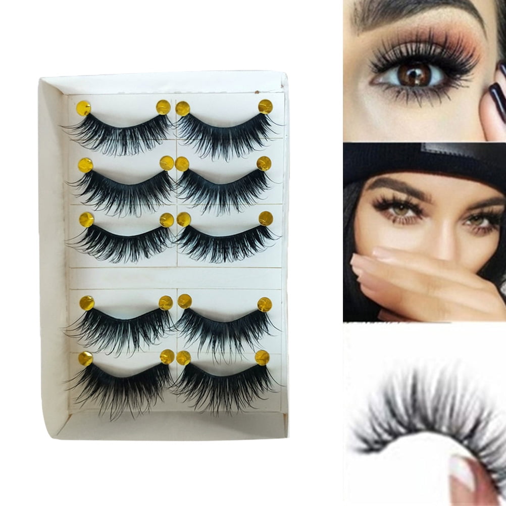 ROMANSENTIAL 5Pairs False Eyelashes Cat Eye Black Fiber Long Thick ...