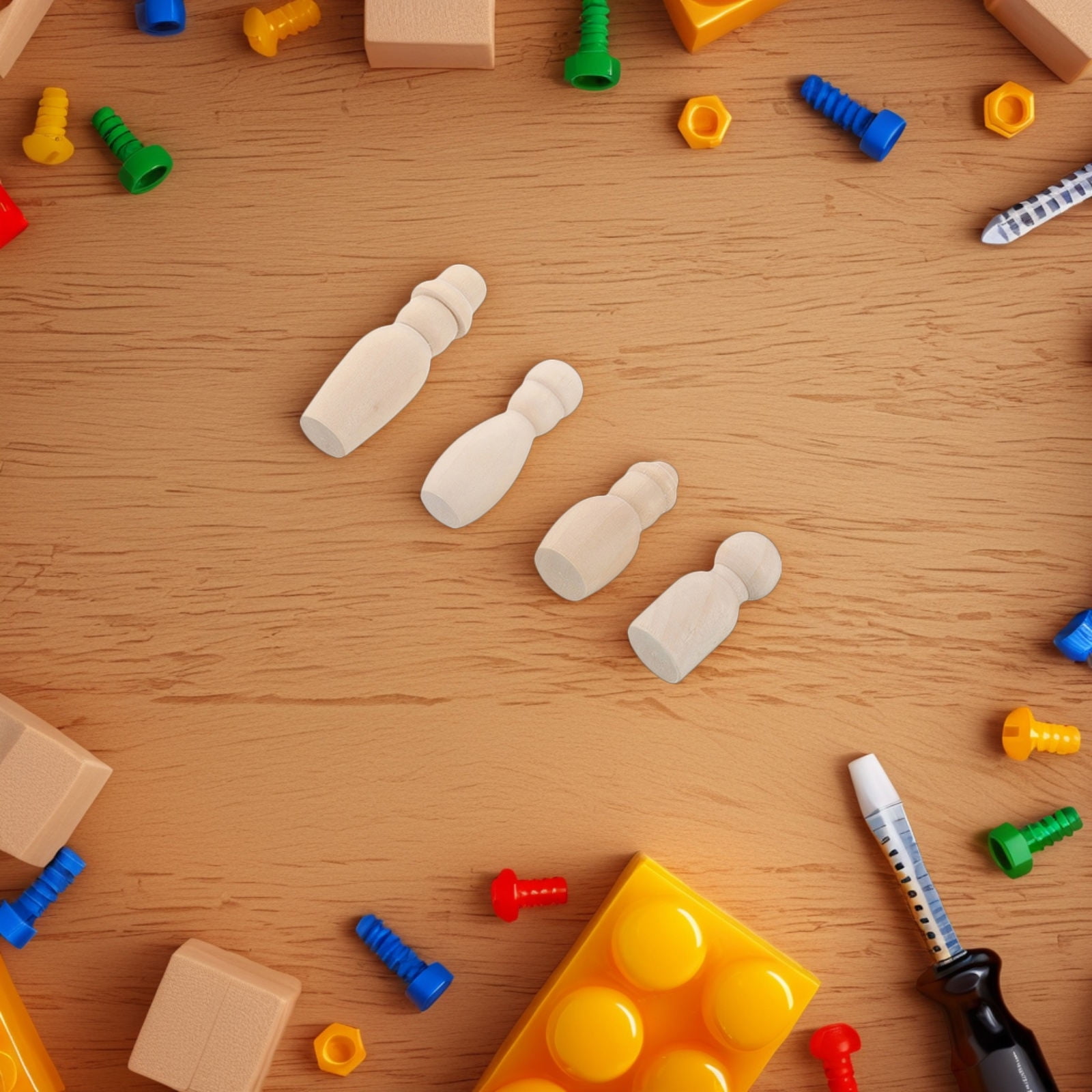 ROMANSENTIAL 60Pcs Diy Wooden Puppets for Craft Kits Khaki Color Wooden ...