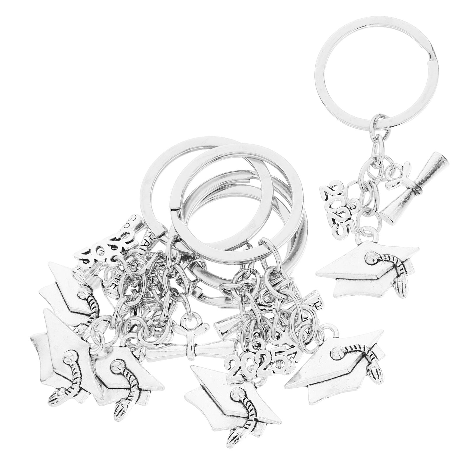 ROMANSENTIAL 6Pcs Graduation Keyrings Silver Cap Shape Keepsake for ...