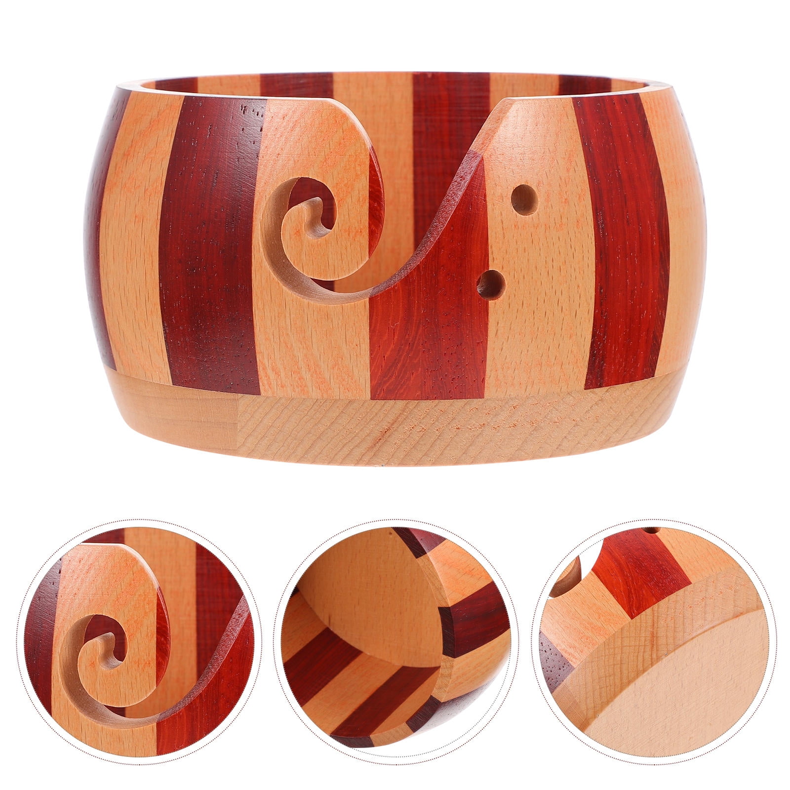 ROMANSENTIAL Knitting Yarn Bowl 1Pack Wood White Yarn Storage for ...