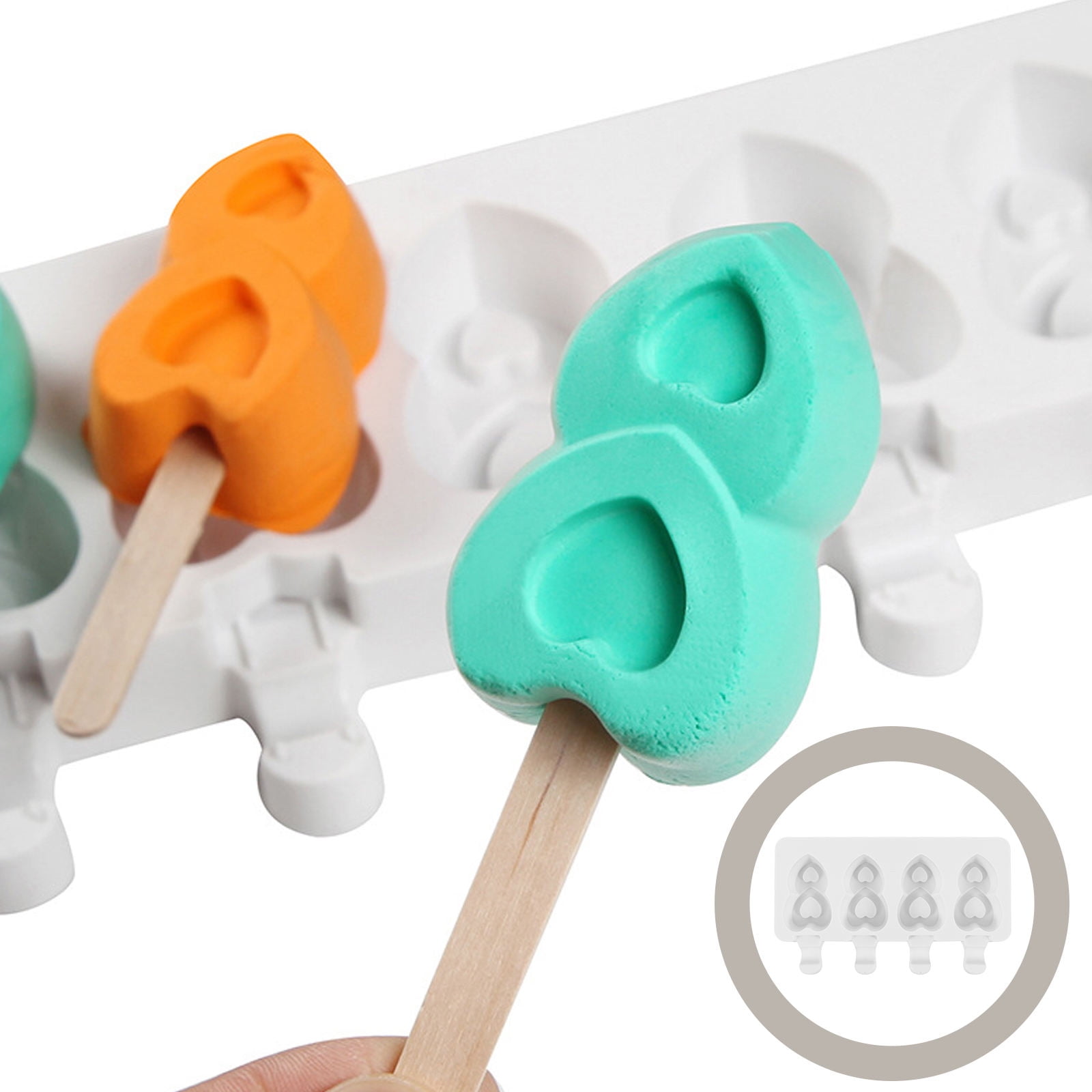 ROMANSENTIAL Popsicle Maker Mold Set 50 Wooden Sticks Silicone Heart ...