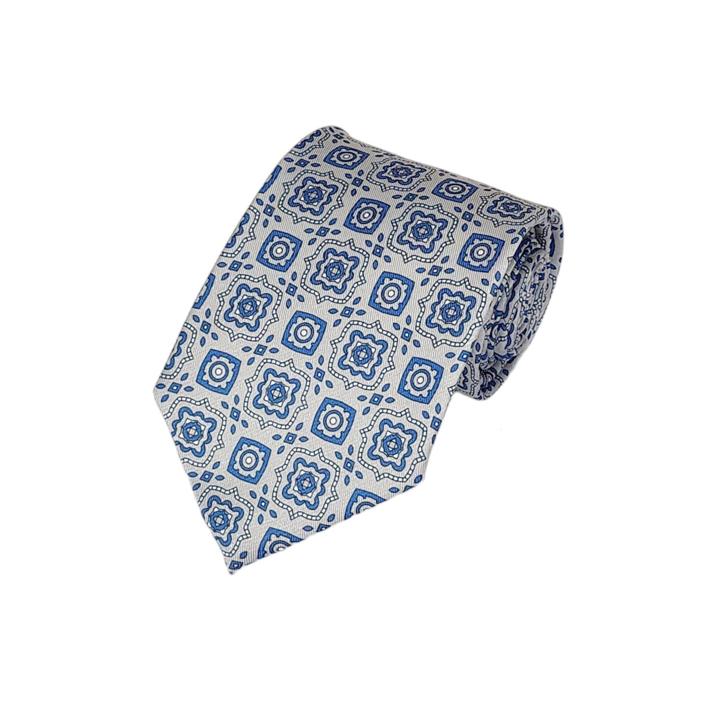 ROMARIO MANZINI ROYAL BLUE, GREY ON SILVER CONSERVATIVE PRINTED DESIGN ...