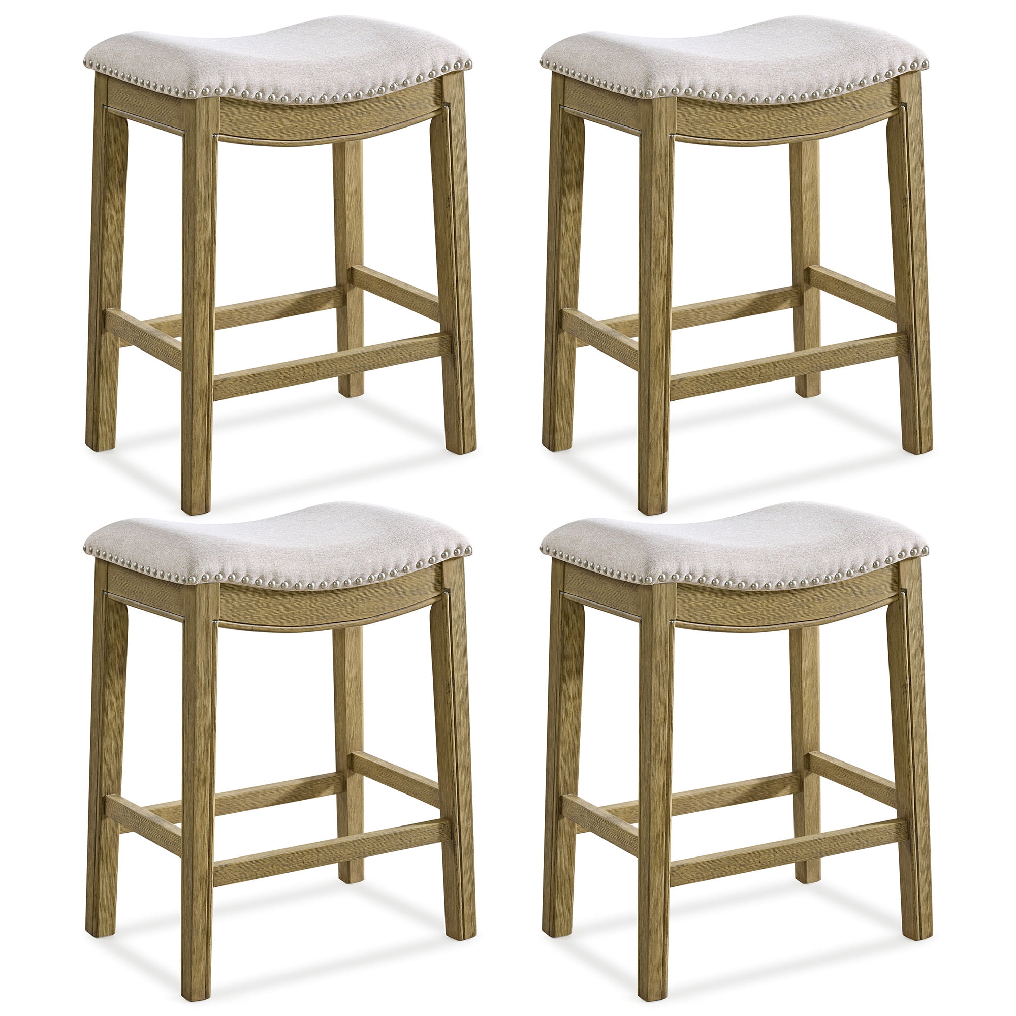 ROME + OAK Parker 26" Backless Saddle Counter Stool, Natural Wood ...