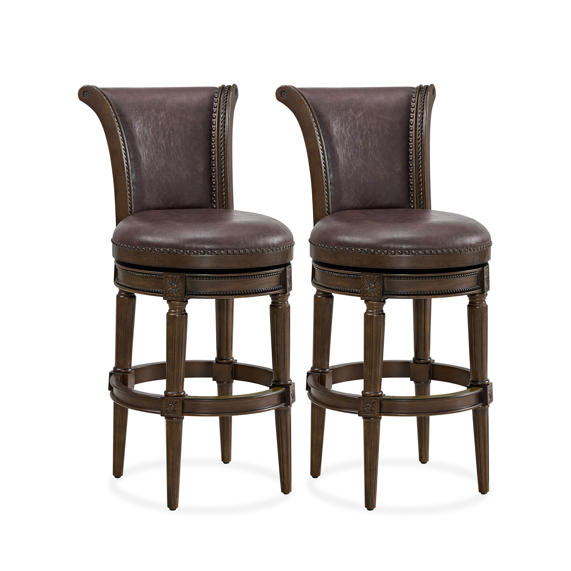 ROME + OAK Runyan 31" Swivel Bar Stool, Dark Walnut Wood, Vintage Brown ...