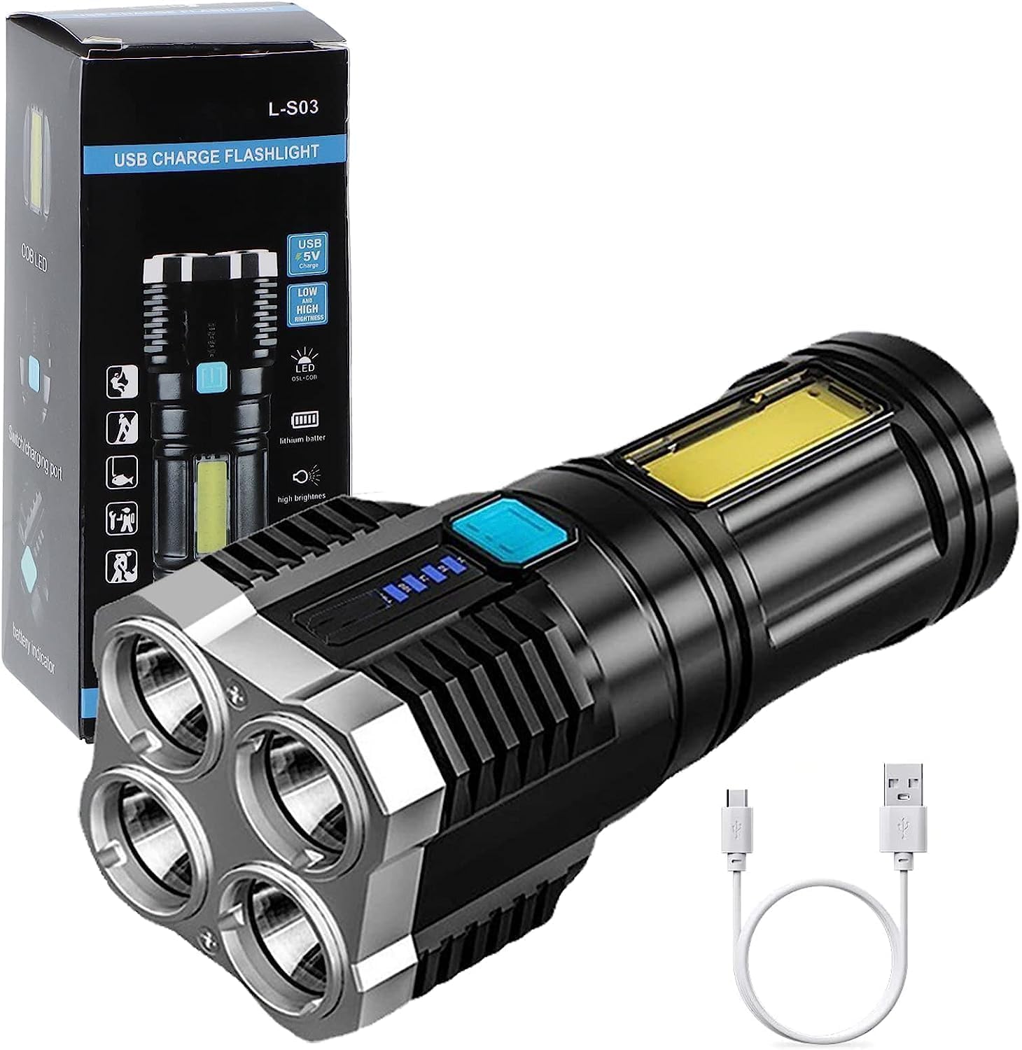 ROMINO 4In1 Led Torch Lights Rechargeable Emergency Torch Light 3W 5000 ...