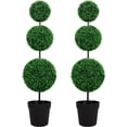 ROMSWI 2 Pack 4FT Artificial Triple Ball Boxwood Topiary Tree, UV ...
