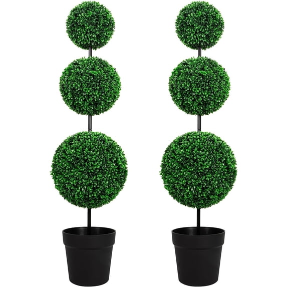 ROMSWI 2 Pack 4FT Artificial Triple Ball Boxwood Topiary Tree, UV ...