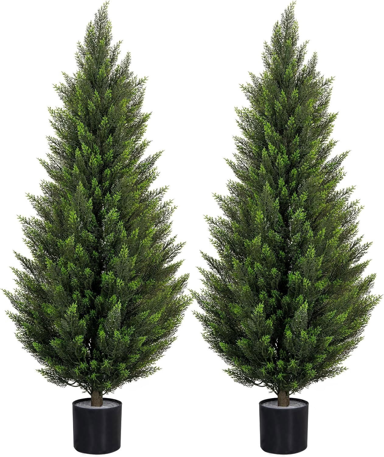 ROMSWI Artificial Cedar Tree 2 Pack 4 ft Tall Faux Cedar Topiary Plant ...