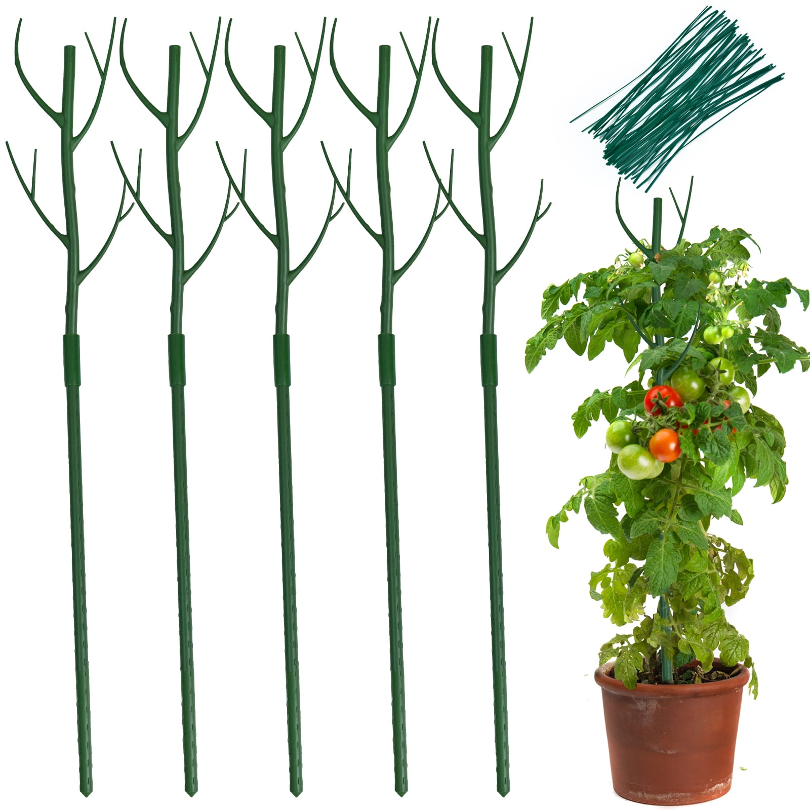 ROMUCHE 27.6inch Plant Stakes, 5PC Green Plastic Support for Indoor ...