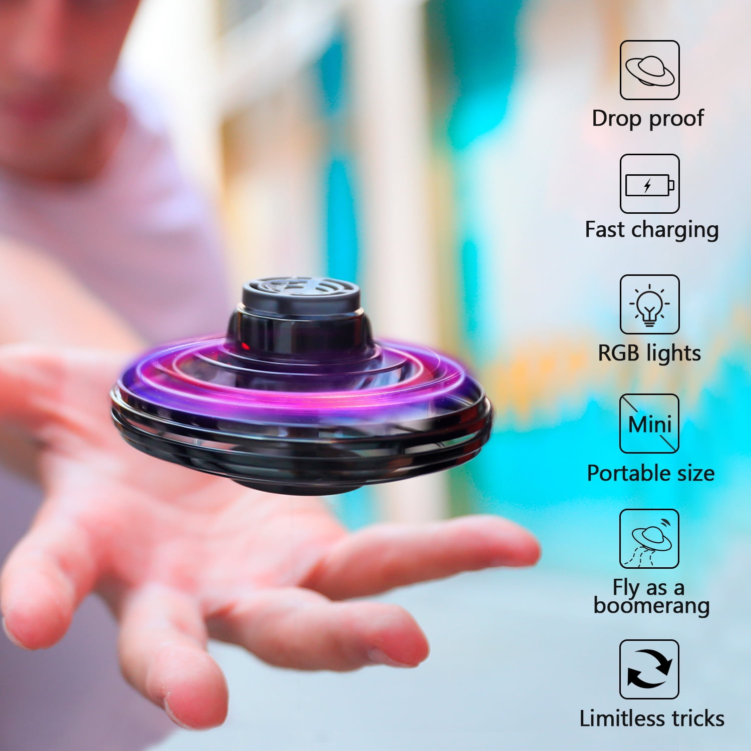ROMYSE Flying Spinner Mini Drone,UFO Fly Ball Toy with 360° Rotating ...