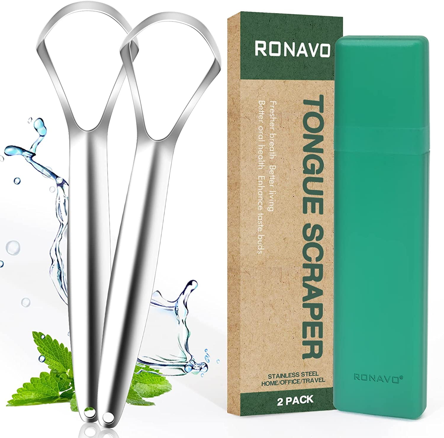 RONAVO Tongue Scraper for Adults, 2 Pack Tongue Scrapers for Oral ...