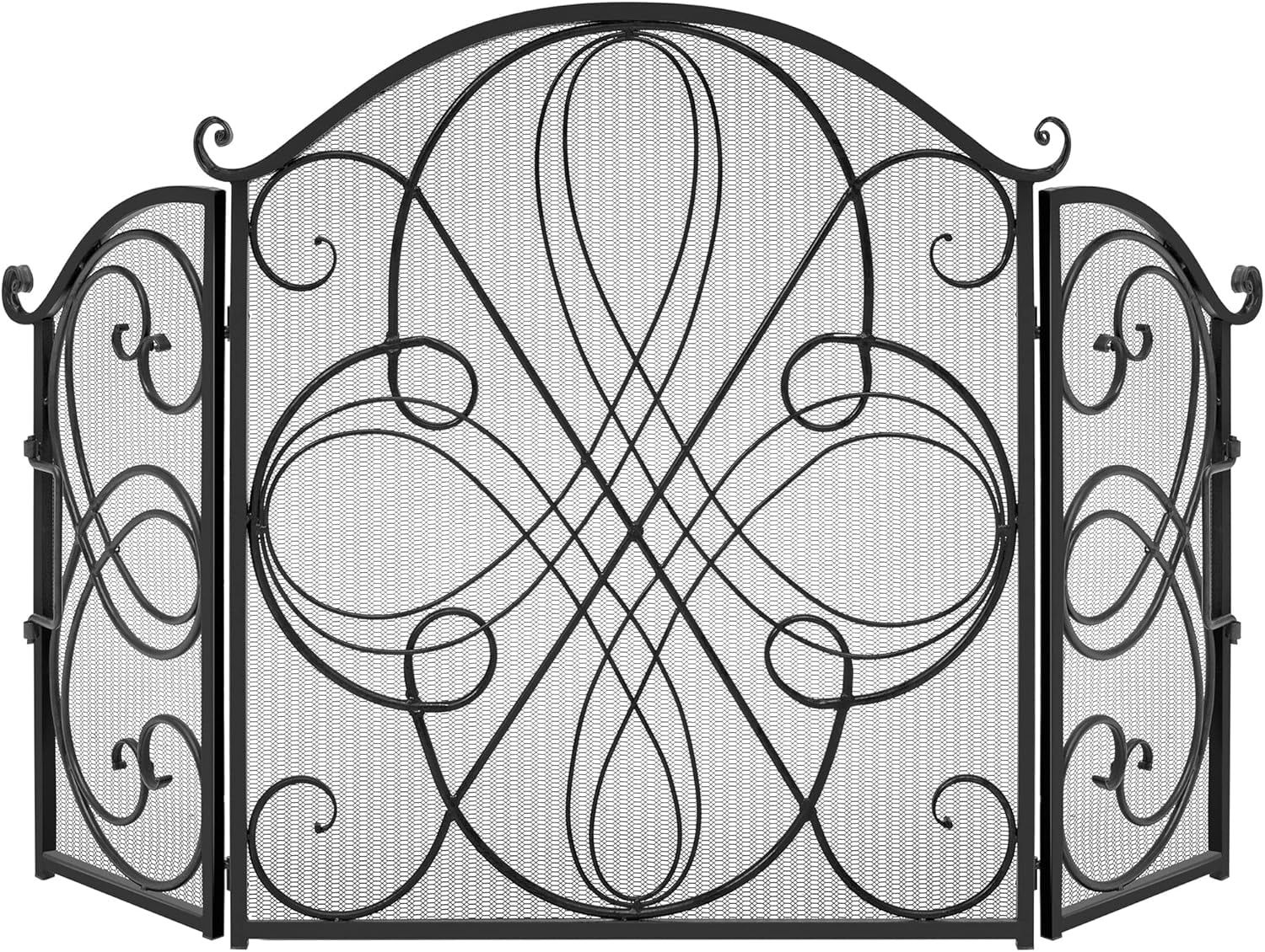 RONG-3 3-Panel 55x33in Solid Wrought Iron See-Through Metal Fireplace ...