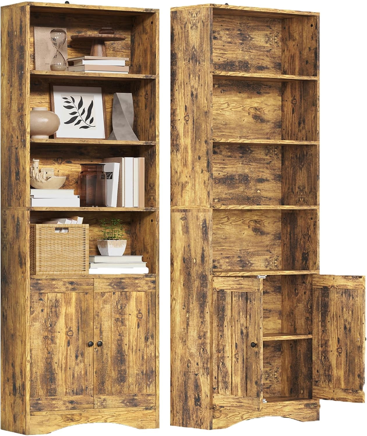 RONG-3 Bookcase with Doors, 71”H Industrial Bookcase, 6 Shelf ...