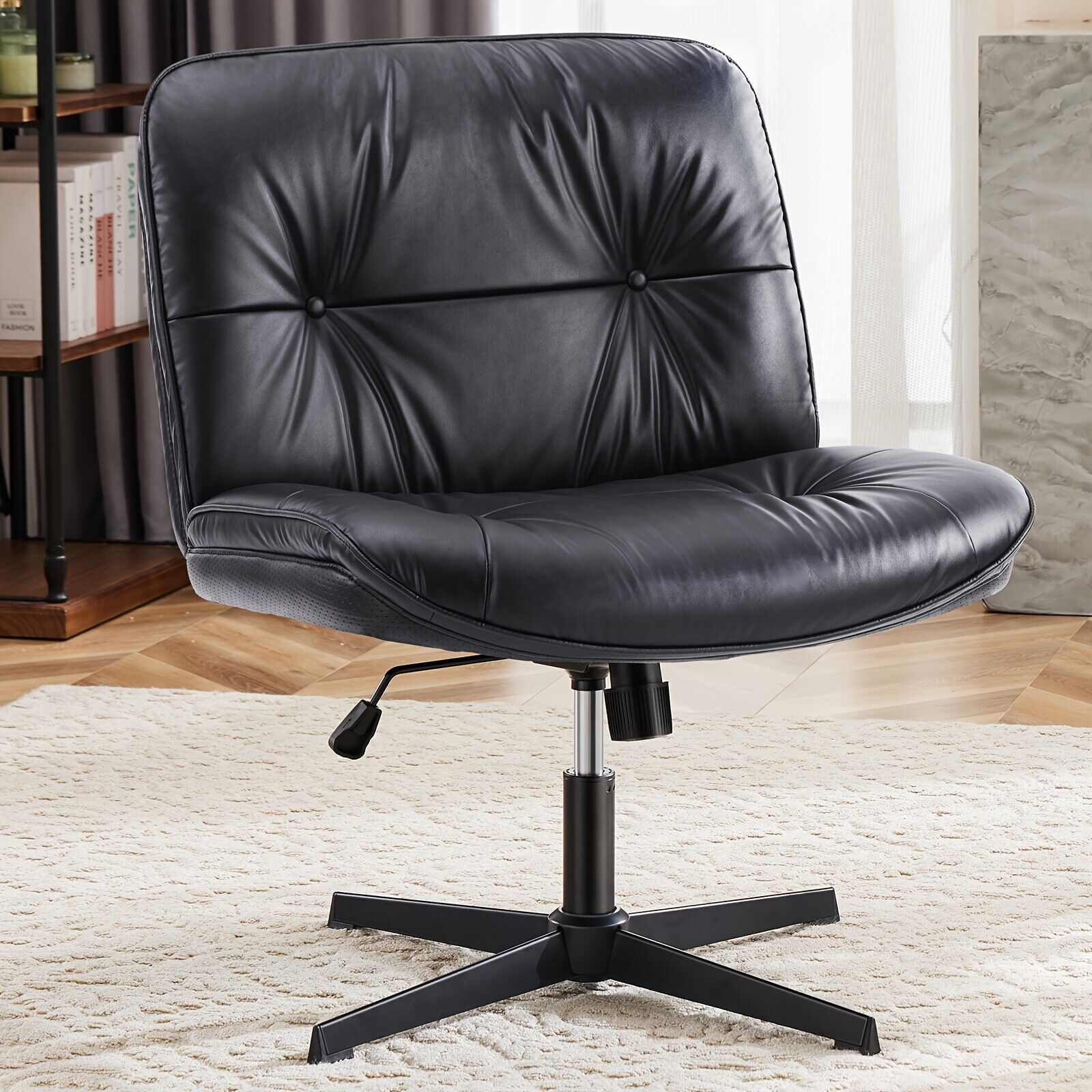 RONG-3 Criss Cross Chair with Wheels, Legged Office Armless Wide Seat ...