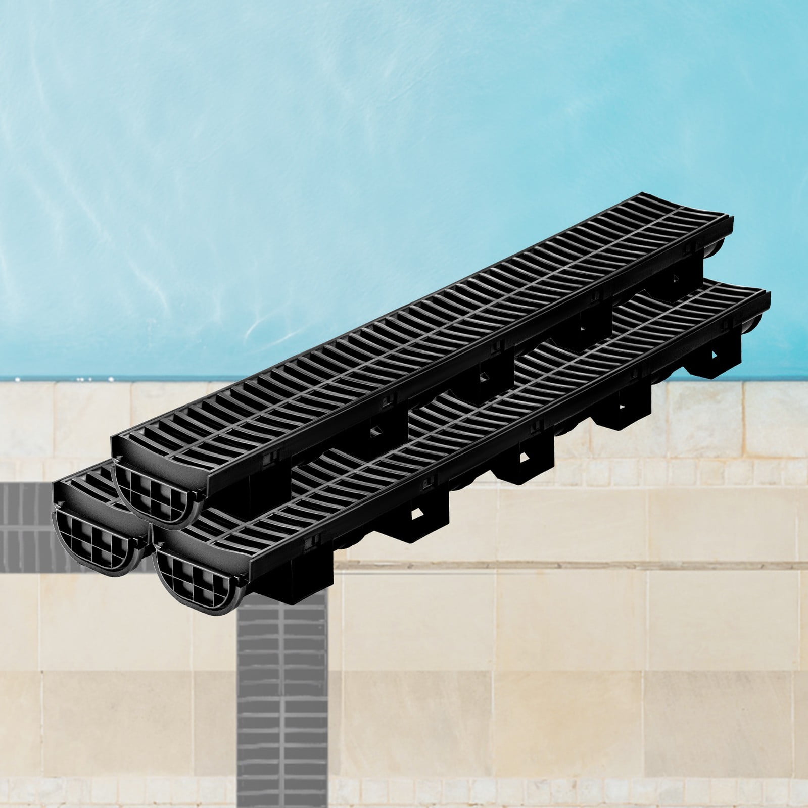 RONG-3 Drainage Trench Driveway Channel Drain Kit Plastic Grate-5.7"x3 ...