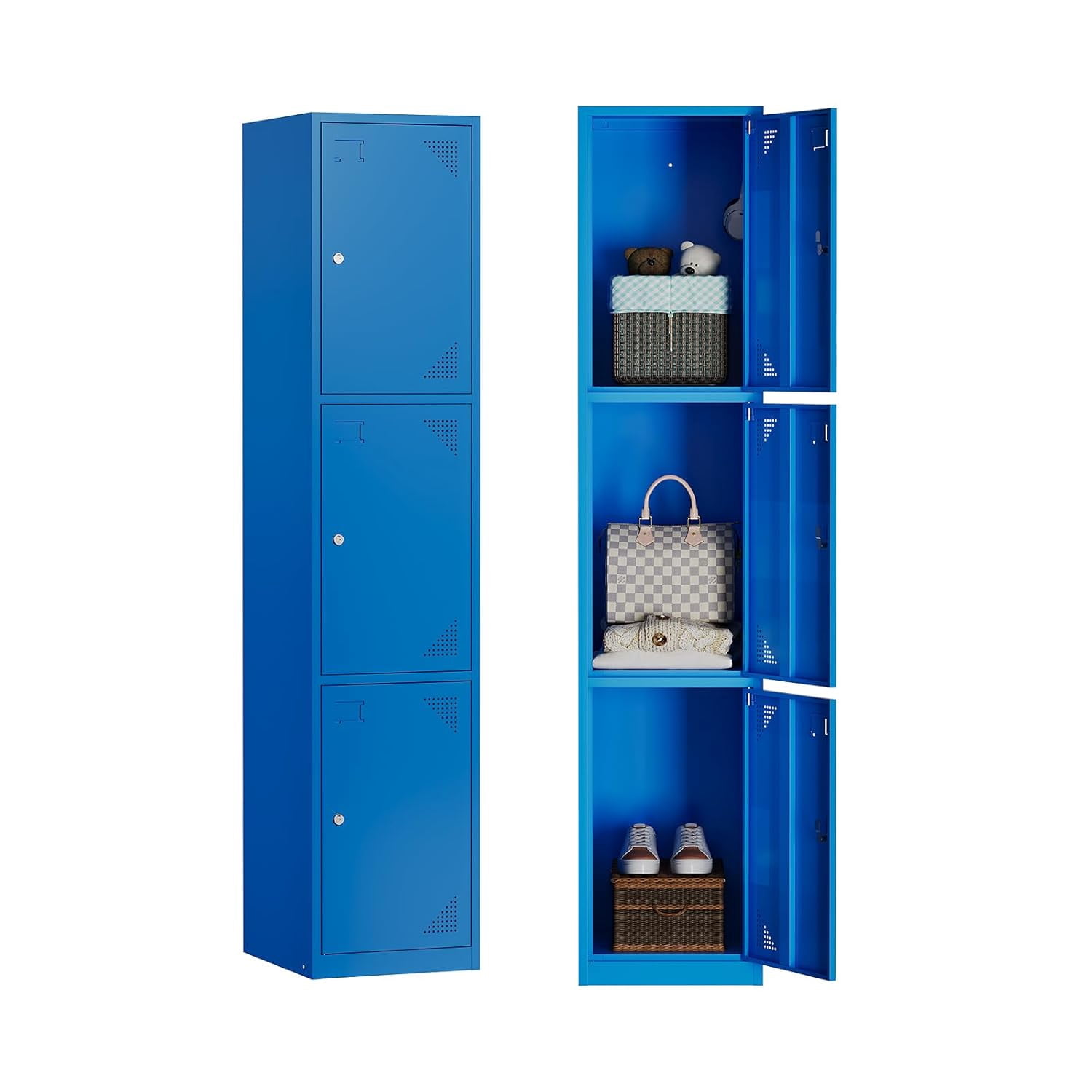 RONG-3 Metal Locker with Doors, Tall Steel Storage Lockers for ...