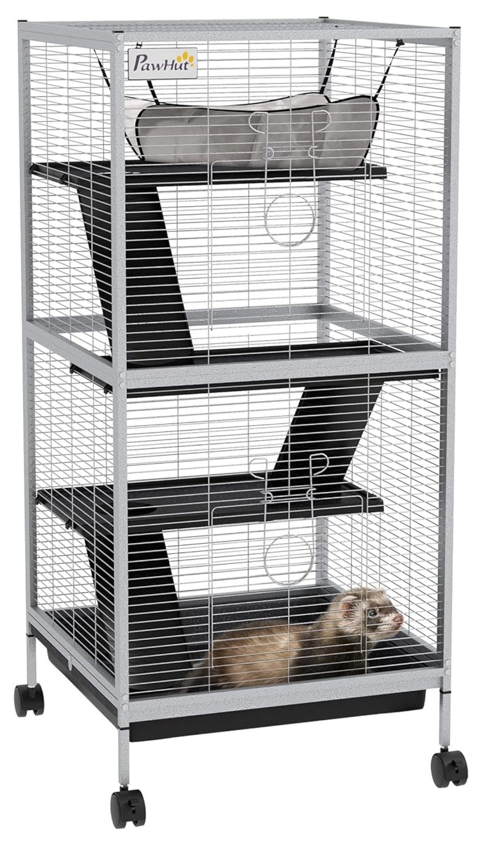 RONG-3 Metal Small Animal Cage, 4-Tiers Rolling Big Ferret Cage with ...
