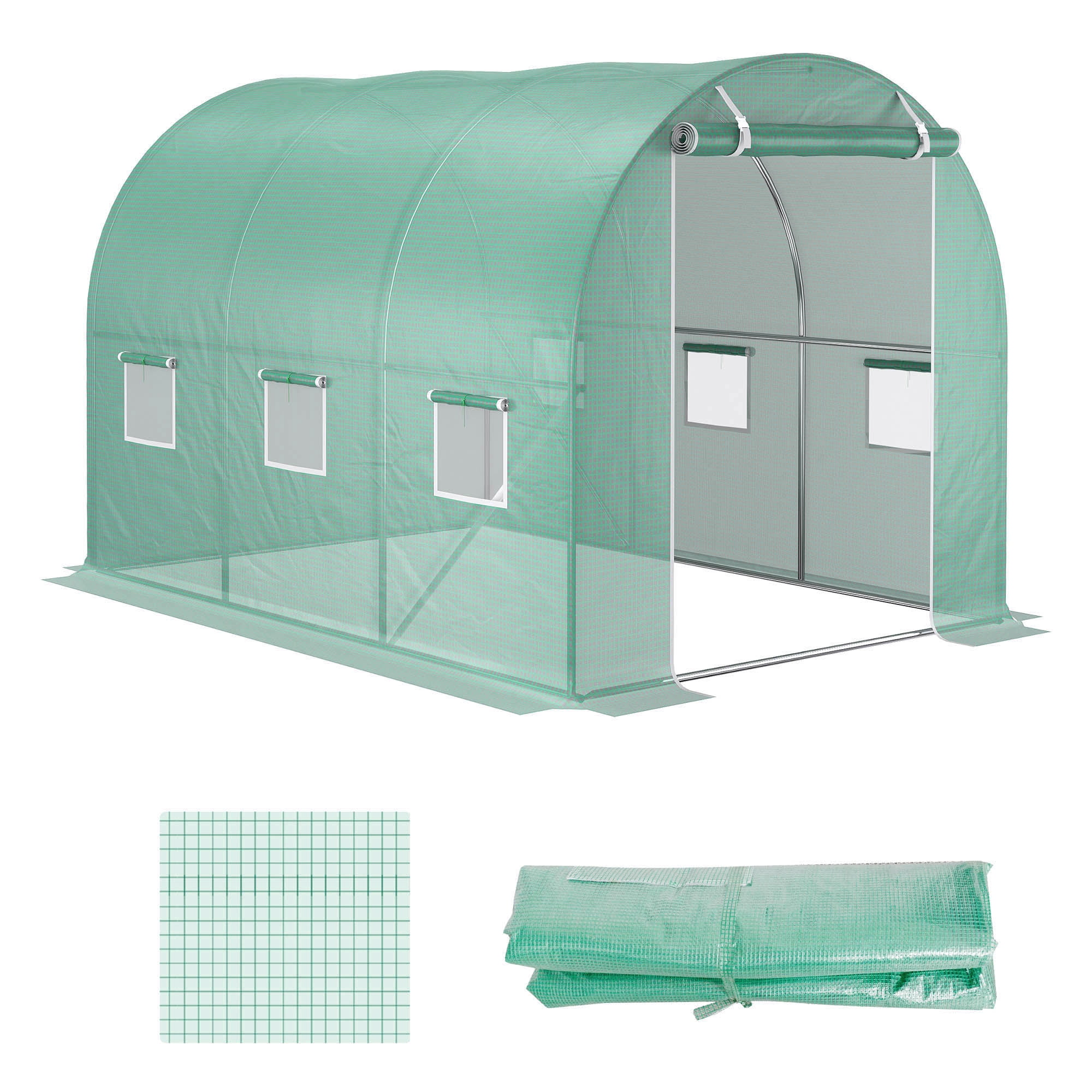 RONG-3 Replacement Greenhouse Cover w Windows Green Weather-Resistant ...