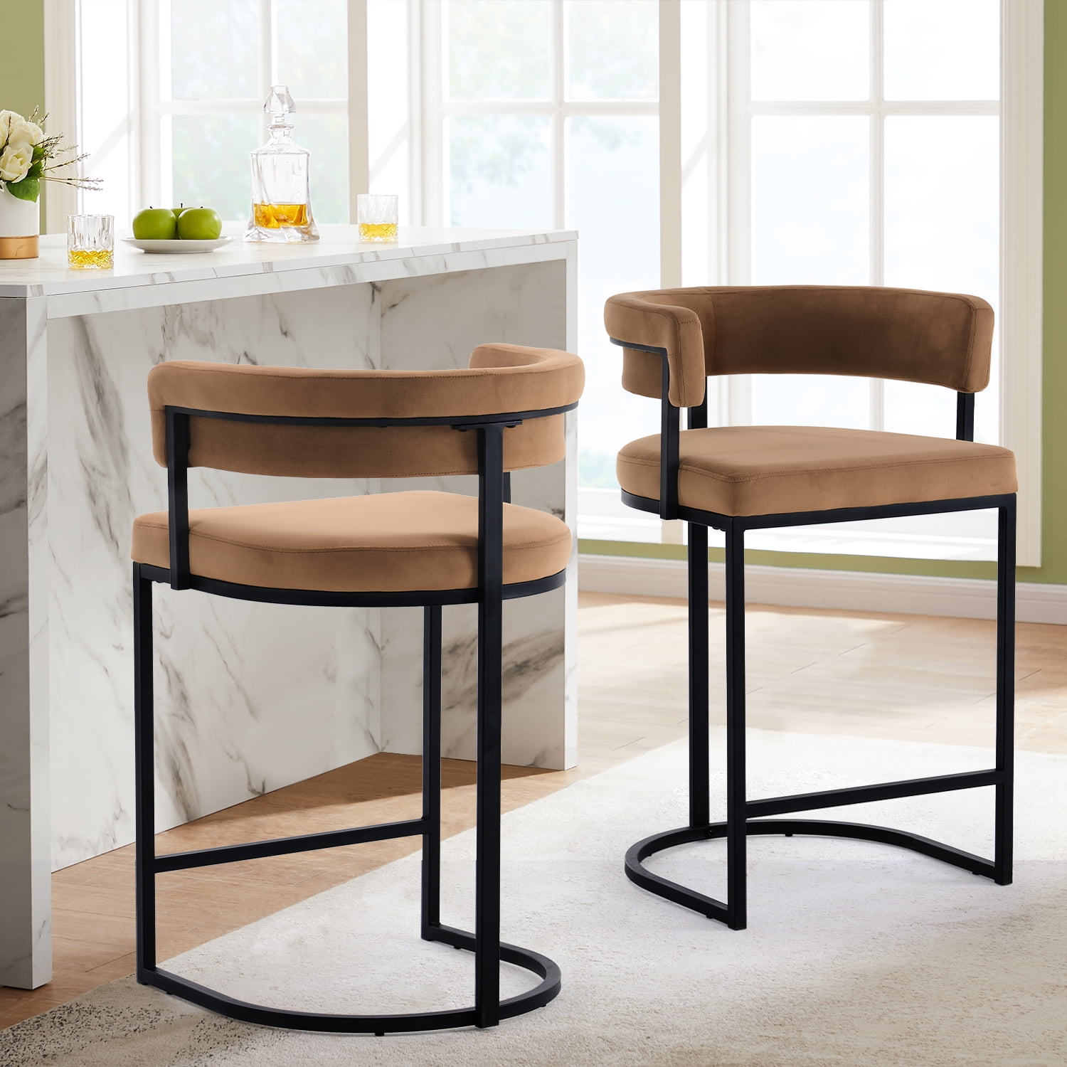 RONGBUK Modern Barrel Bar Stools Set of 2, Counter Height Stools 25.6 ...