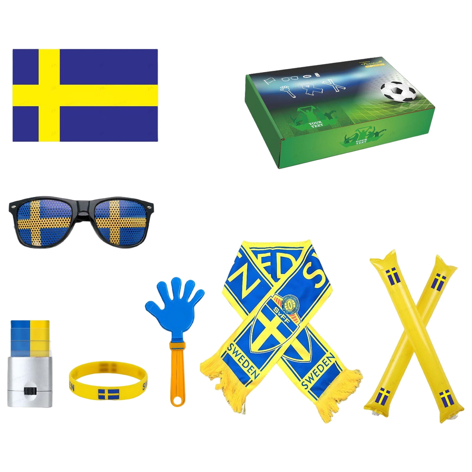 RONGH 19-Style Soccer Fan Cheering Kit, 7-in-1 Sweden National Team ...