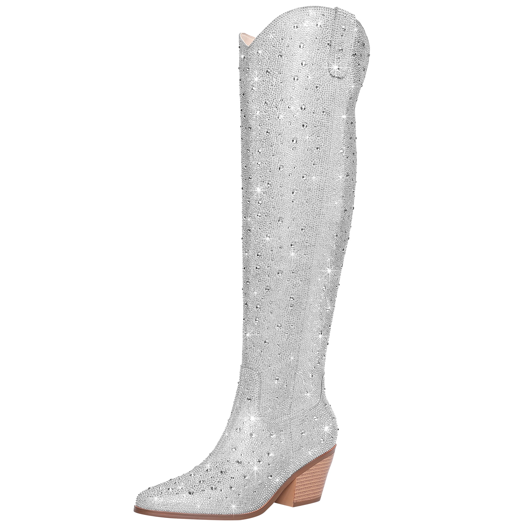 RONILURN Women Rhinestone Over the Knee Cowboy Boots Sparkly Bling ...