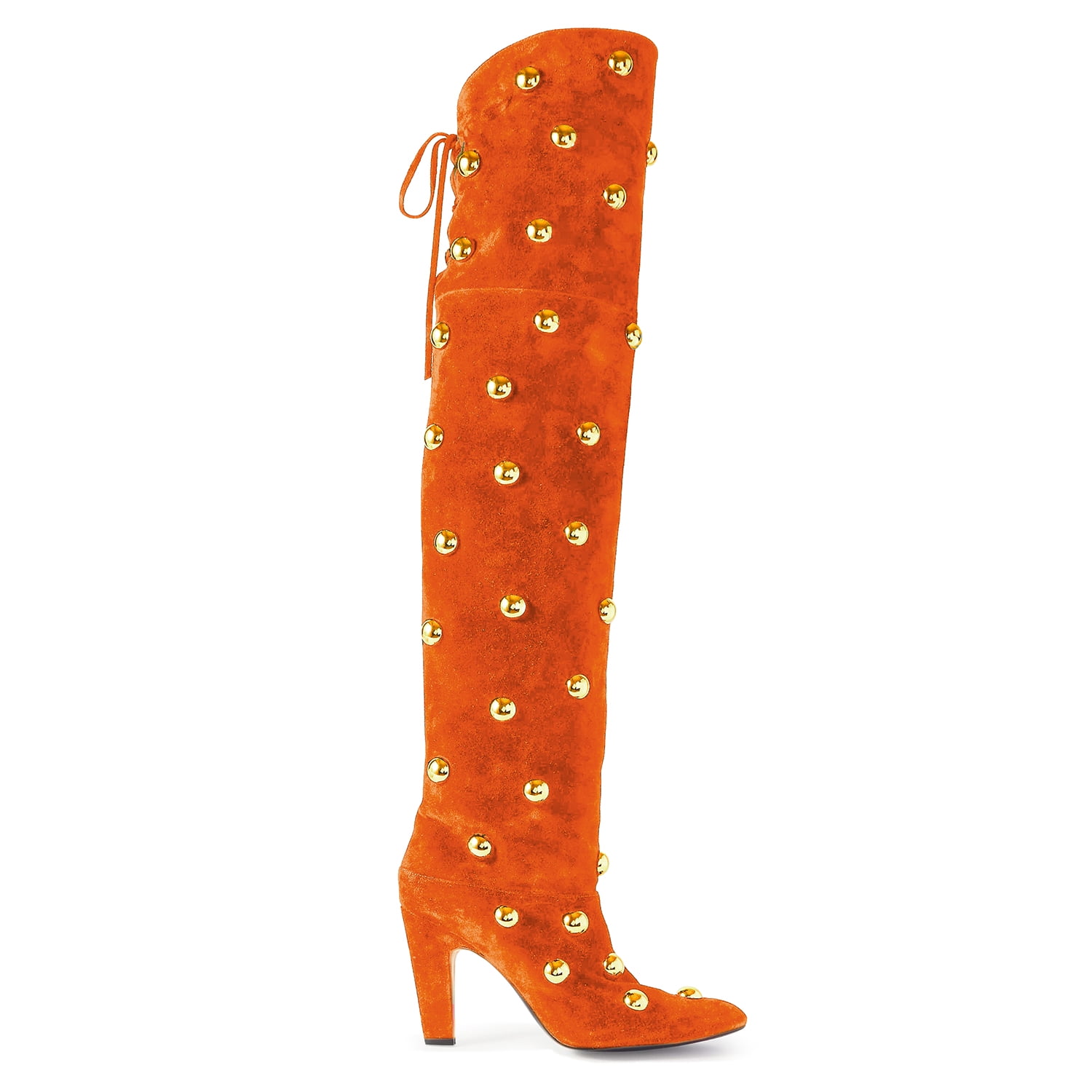 RONILURN Women's Gold Studded Over The Knee Boots Suede Square Toe ...