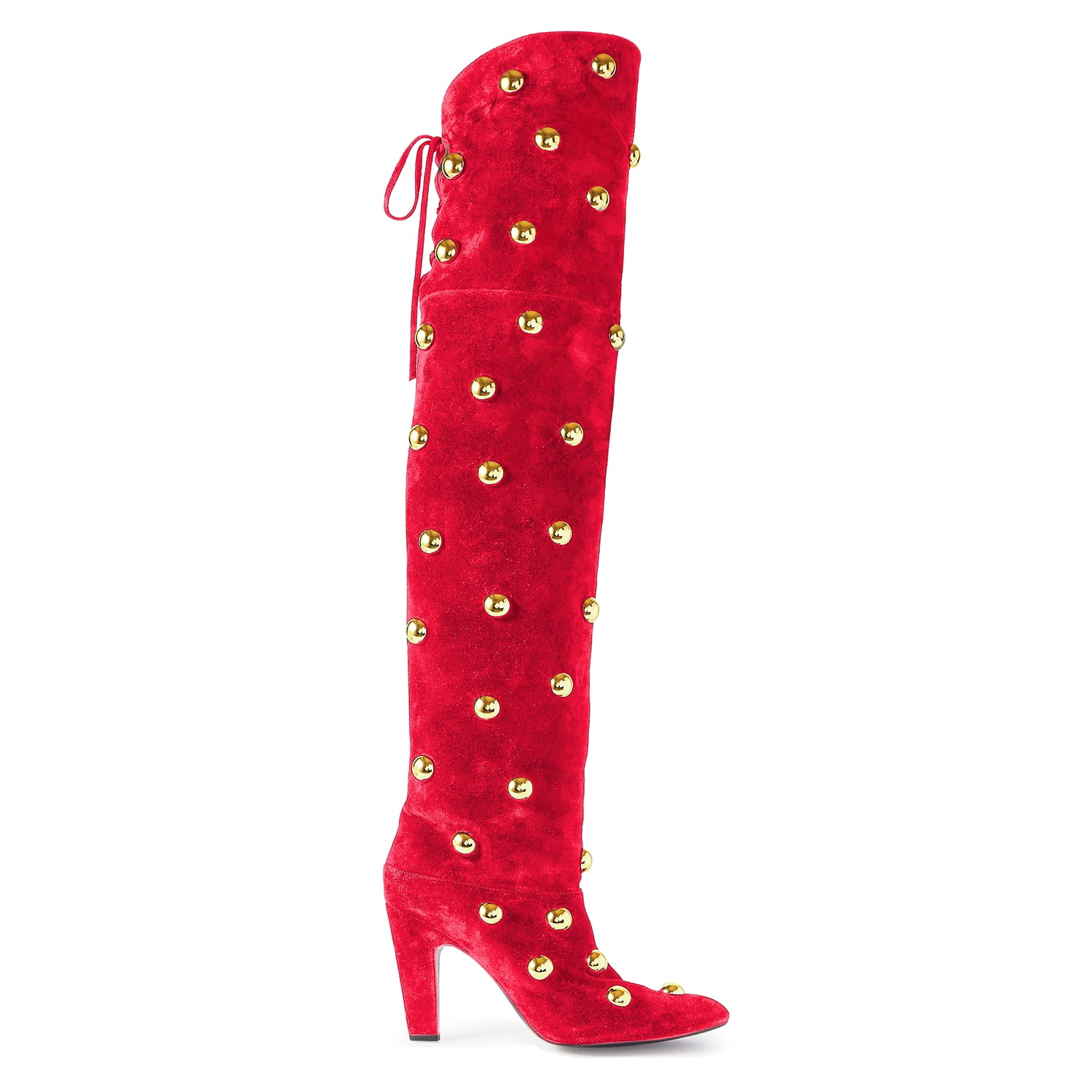 RONILURN Women's Gold Studded Over The Knee Boots Suede Square Toe ...