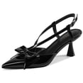 RONILURN Women's Kitten Heels Slingback Low Heel Bow Dress Shoes Closed ...
