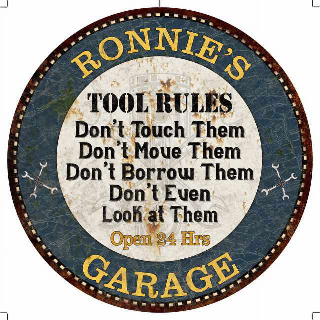 RONNIE'S Garage Rules 12" Round Metal Sign Garage Wall Décor ...