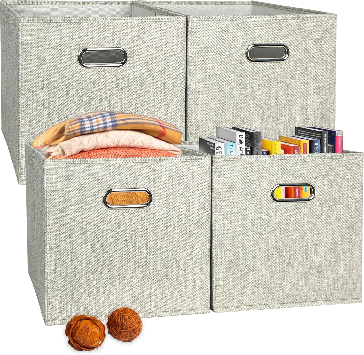 RONOVIA 12x12 White Foldable Fabric Storage Cube Organizer Bins Cubby ...