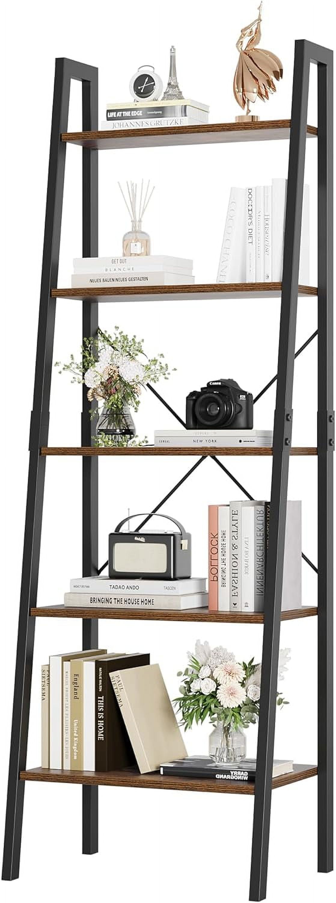 RONOVIA 5-Tier Ladder Shelf, Ladder Bookshelf Bookcase with Metal Frame ...