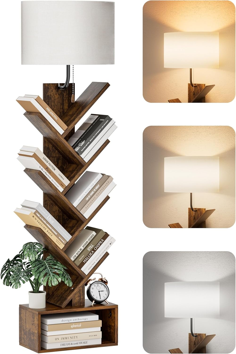 RONOVIA 6 Tier Tree Bookshelf with Light, Corner Tall Narrow Bookshelf ...