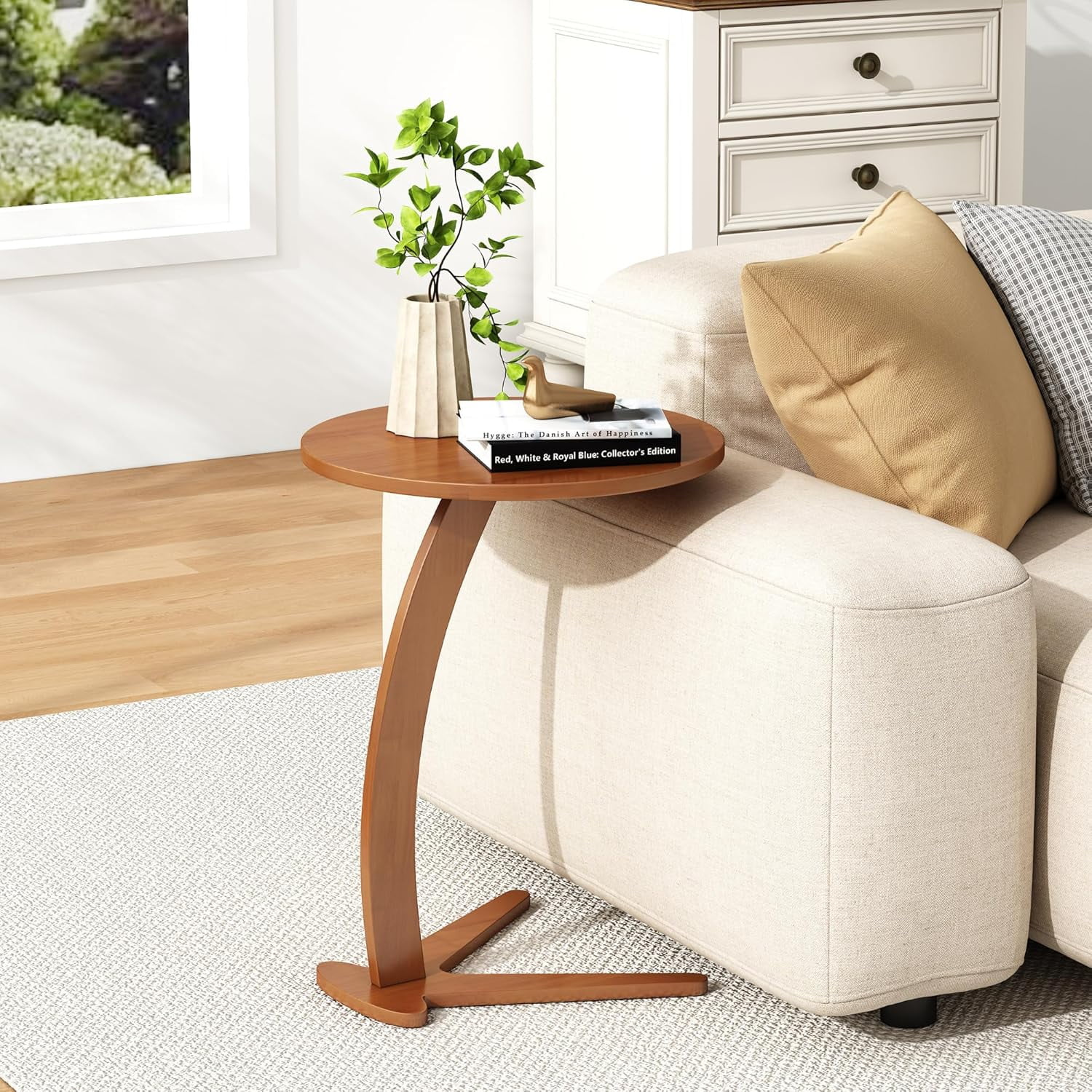 RONOVIA C Shaped End Table, Small Round Side Table for Couch, Slide ...