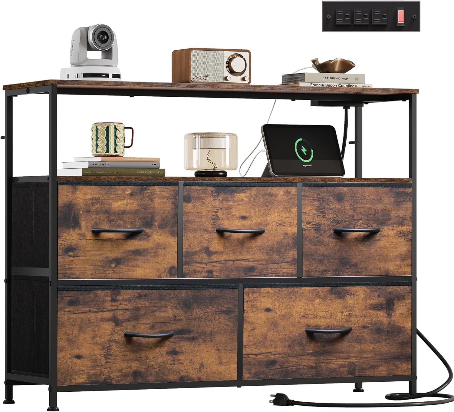 RONOVIA Dresser for Bedroom, 5 Drawer Dressers with Charging Station ...