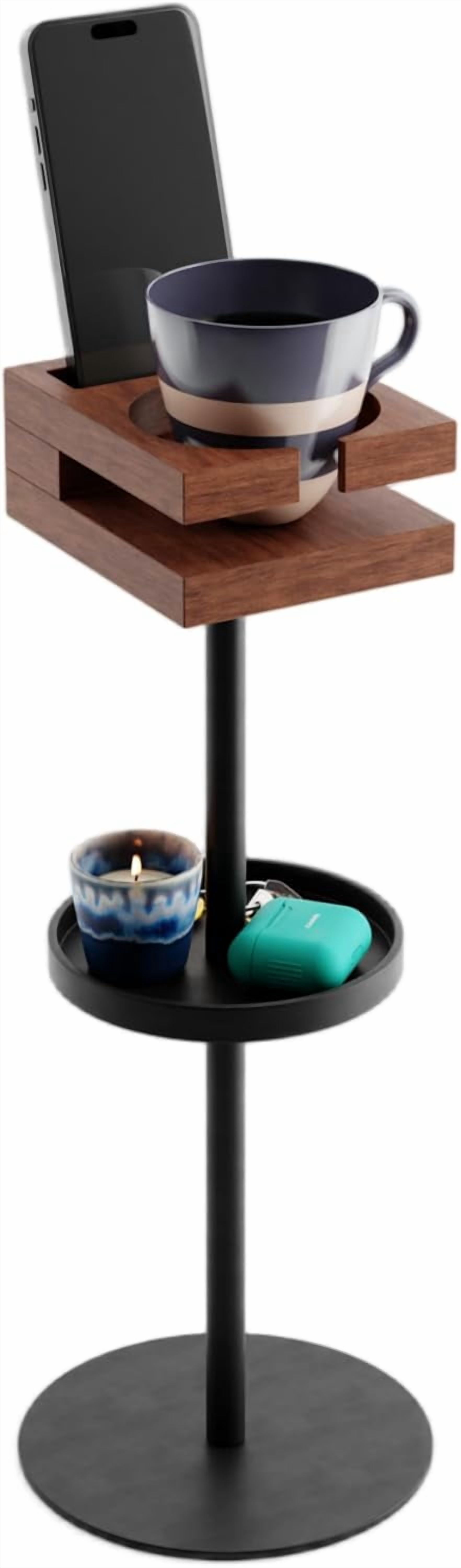 RONOVIA Drink Table for Small Spaces - Slim Pedestal Side Table with ...