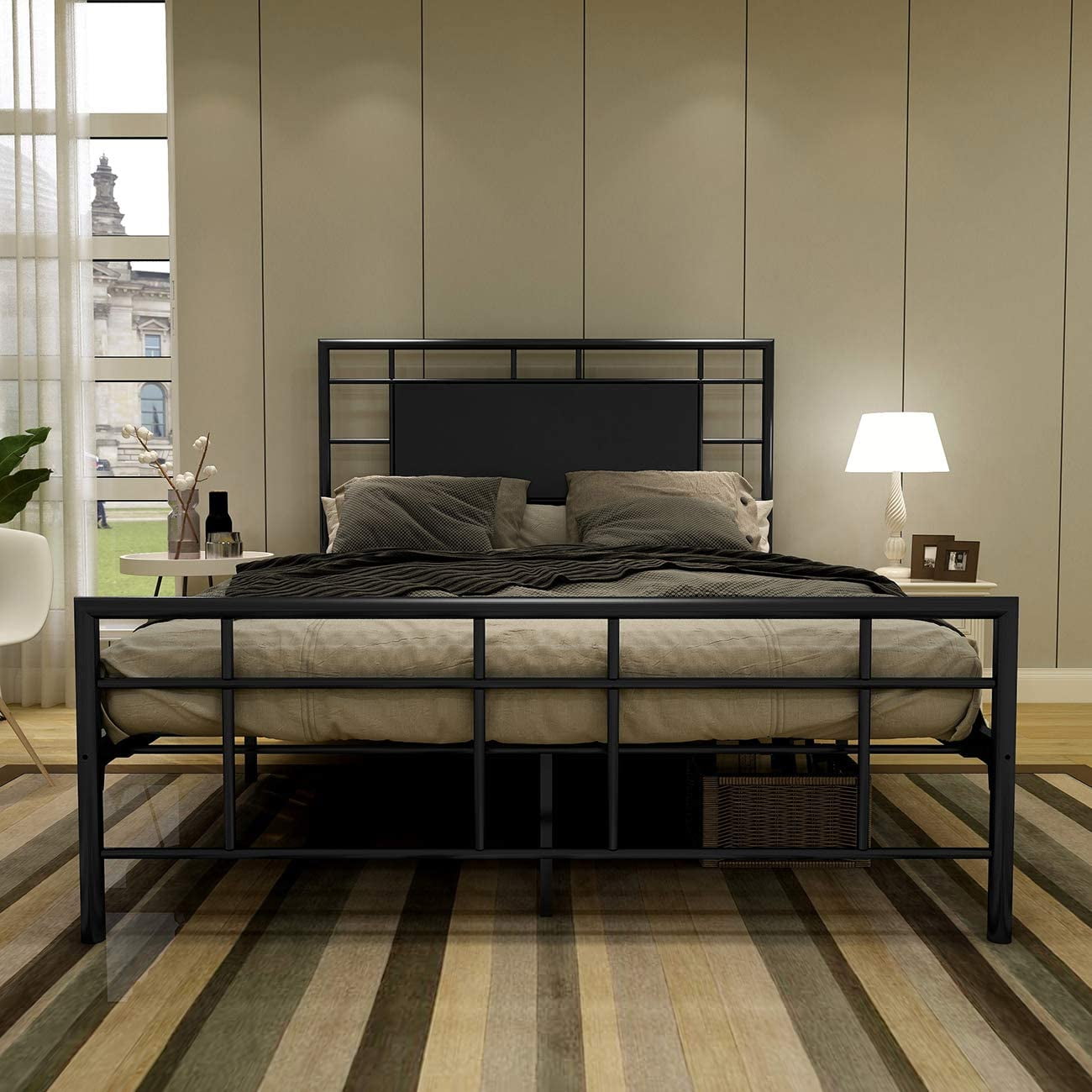 RONOVIA Full Size Metal Platform Bed Frames with Headboard and ...
