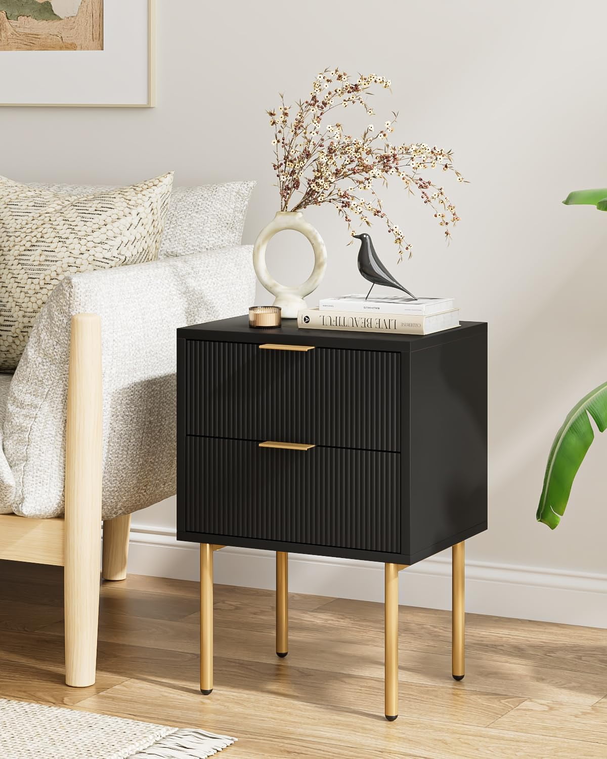 RONOVIA Nightstand, Modern Night Stand with Drawers, Bedside Table ...