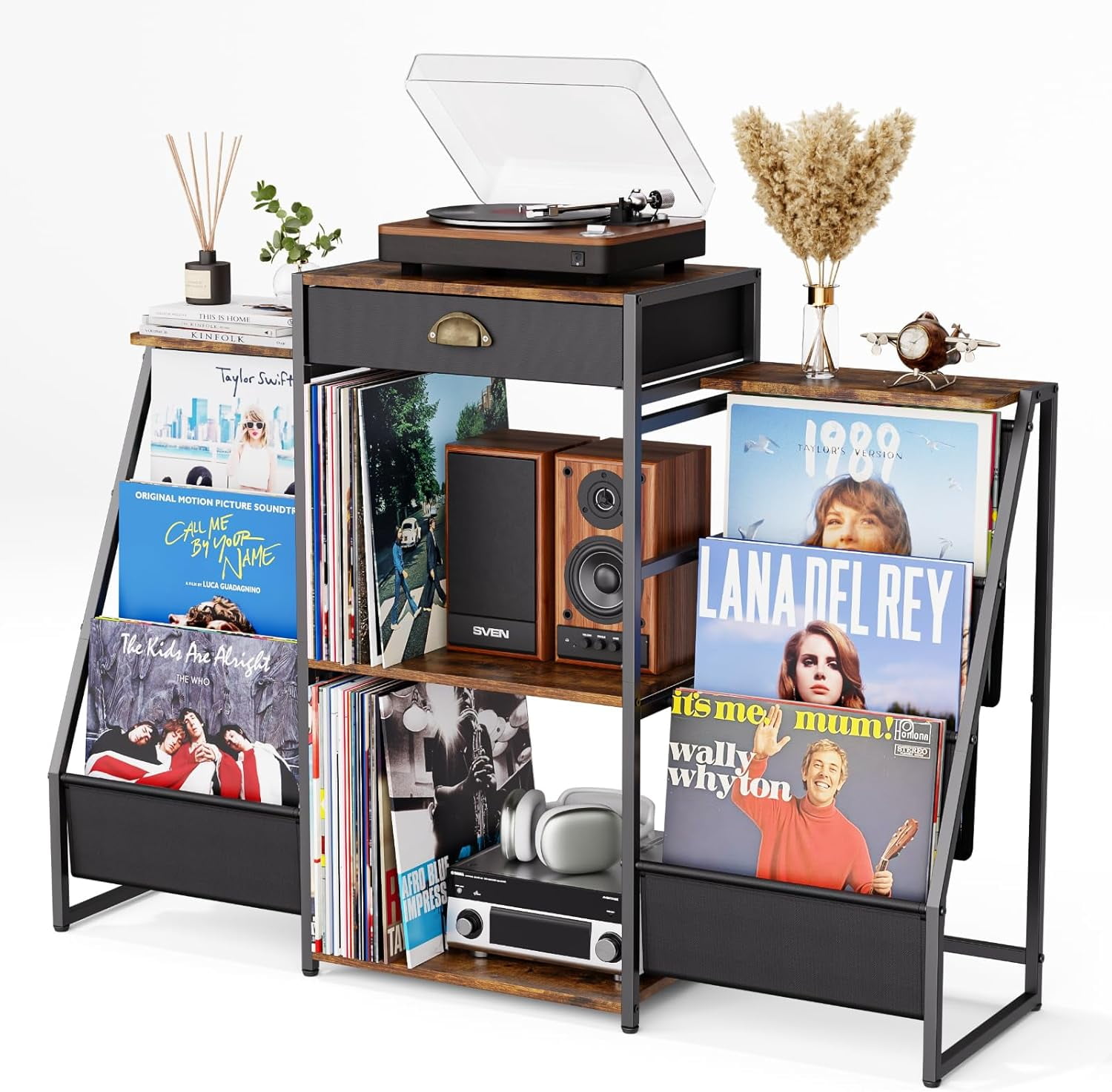 RONOVIA Record Player Stand with Vinyl Storage – Record Table with ...