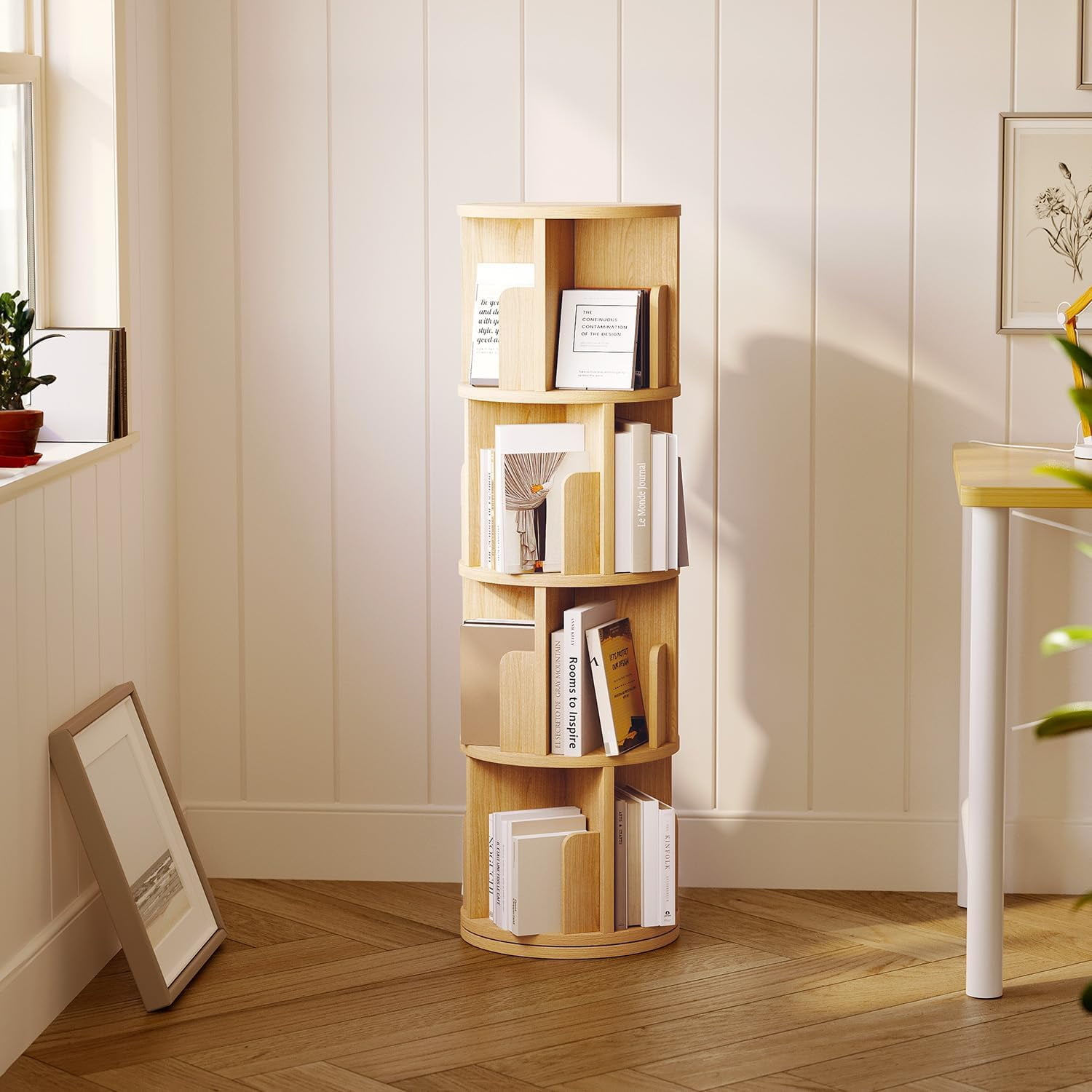 RONOVIA Rotating Bookshelf, 360 Display 4 Tier, Small Bookshelf for ...