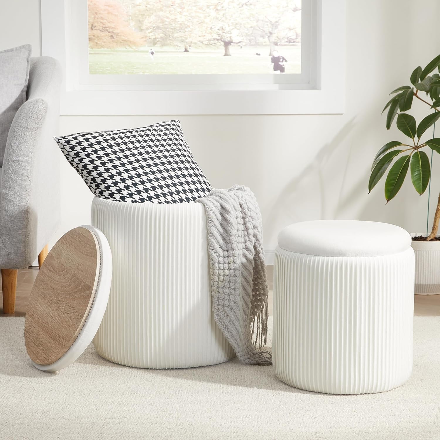 RONOVIA Round Ottoman with Storage Set of 2,Vanity Stool with Storage ...