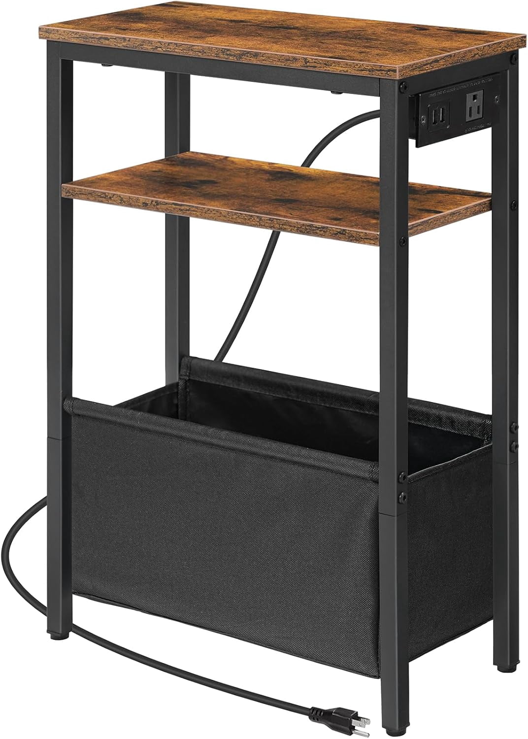 RONOVIA Small Narrow Side Table, Skinny End Table with Charging Station ...