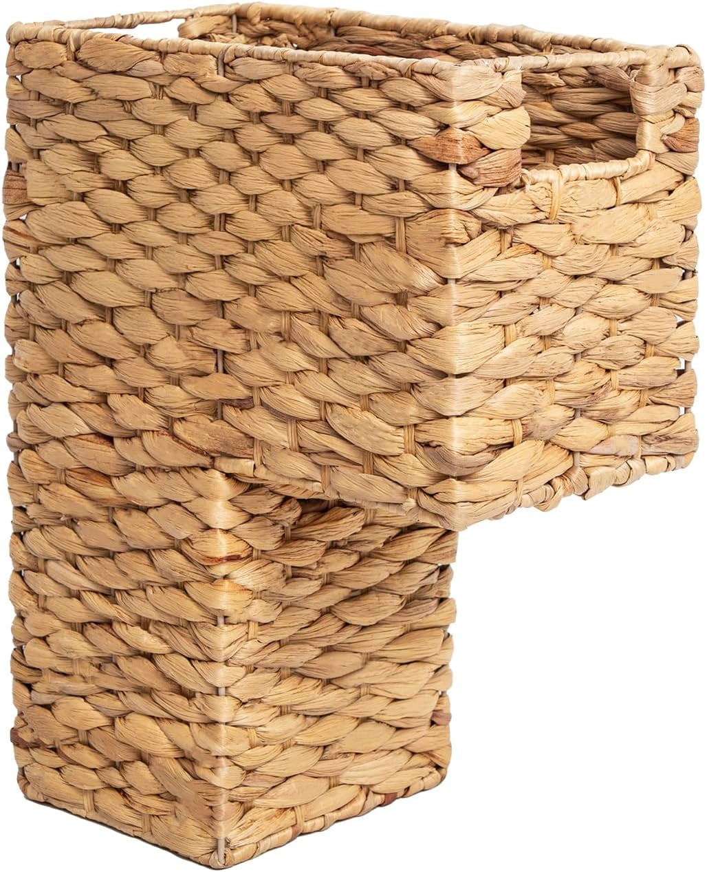 RONOVIA Stair Basket with Handles, Woven Water Hyacinth Stair Baskets ...