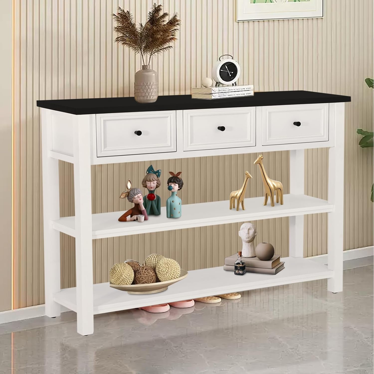 RONOVIA Wood Console Table with 3 Drawers, Long Entryway Table with ...