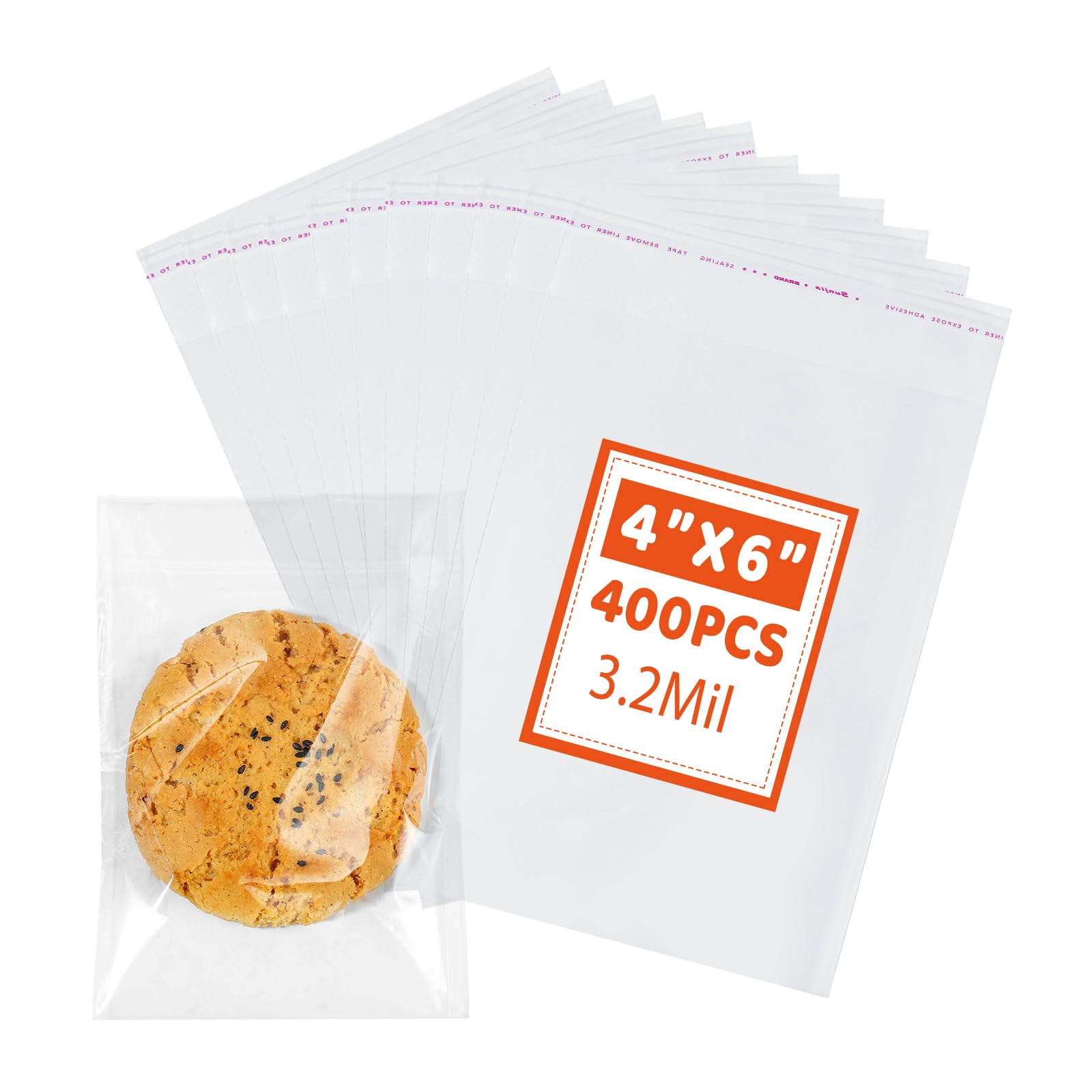 RONSBILL 400 PCS Thick TSF6 3.2Mil Clear Self Sealing Cellophane Bags ...