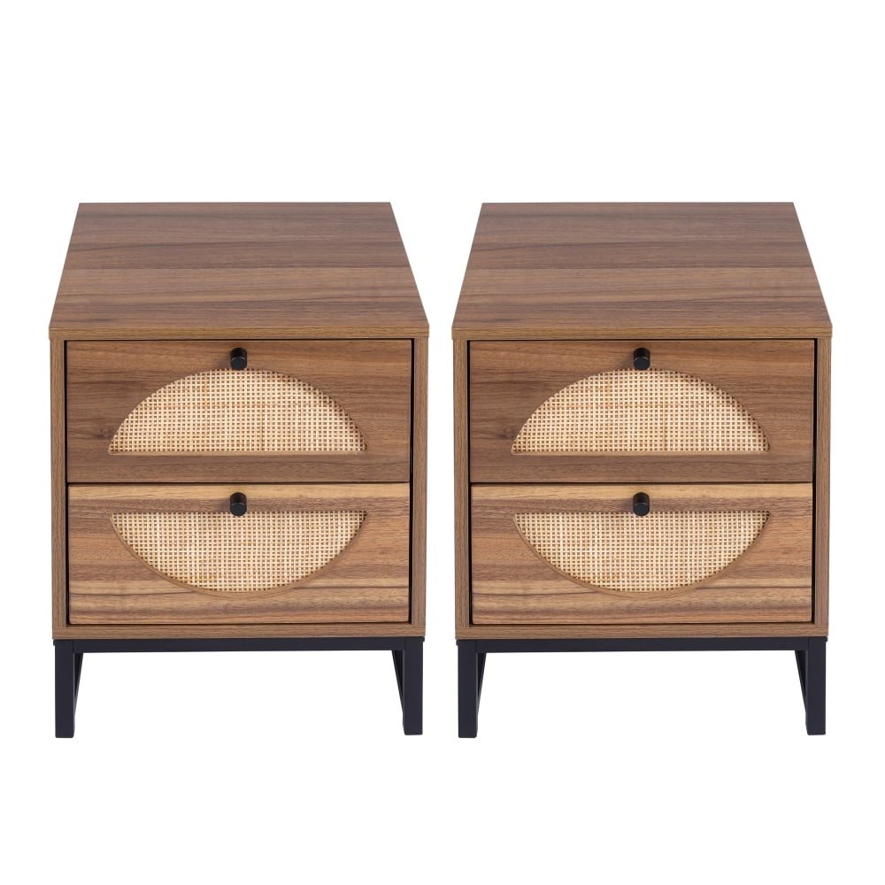 RONSHIN 2 Drawer Nightstand With 2 Large Storage Drawers, Circular ...