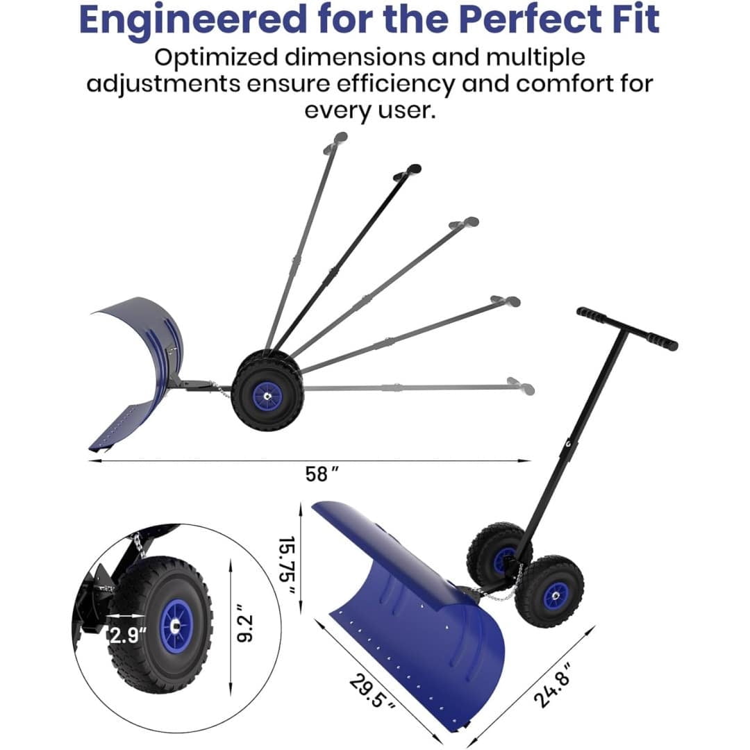 RONSHIN 29-Inch T-Shaped Rod Snow Pusher with Wheels, Heavy Duty Steel ...