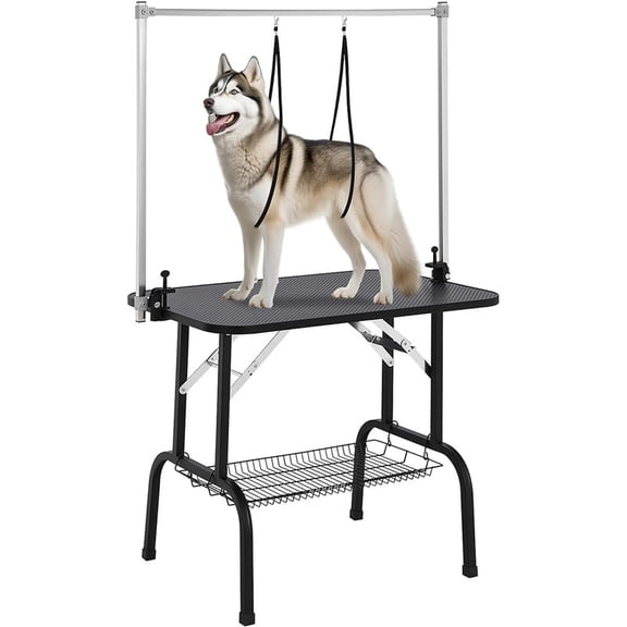 VINGLI Large Adjustable Pet Grooming Table, Foldable Stand with Arm ...