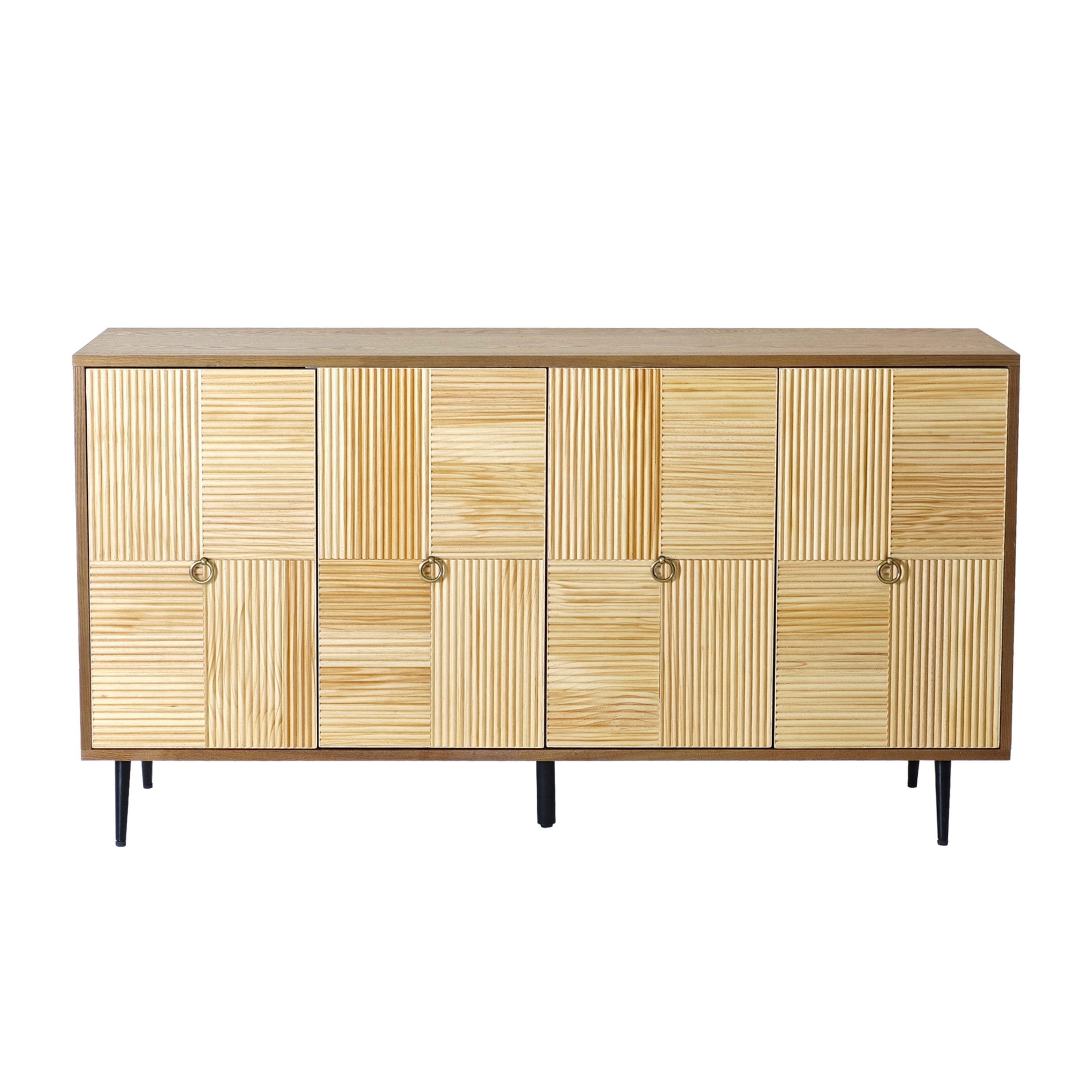 RONSHIN 4-Door Cabinet with Carved Effect Decoration Doors, Easy ...