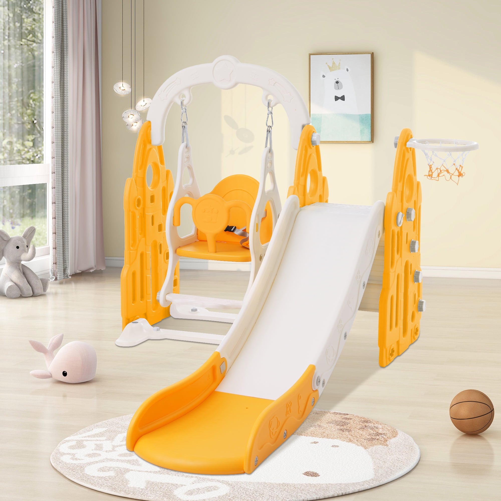 RONSHIN 4 In 1 Toddler Slide And Swing Set Kids Freestanding Climber ...