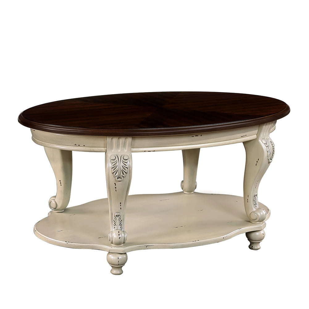 RONSHIN 42" Oval Coffee Table, 2-Tier Solid Wood End Table, Cocktail ...